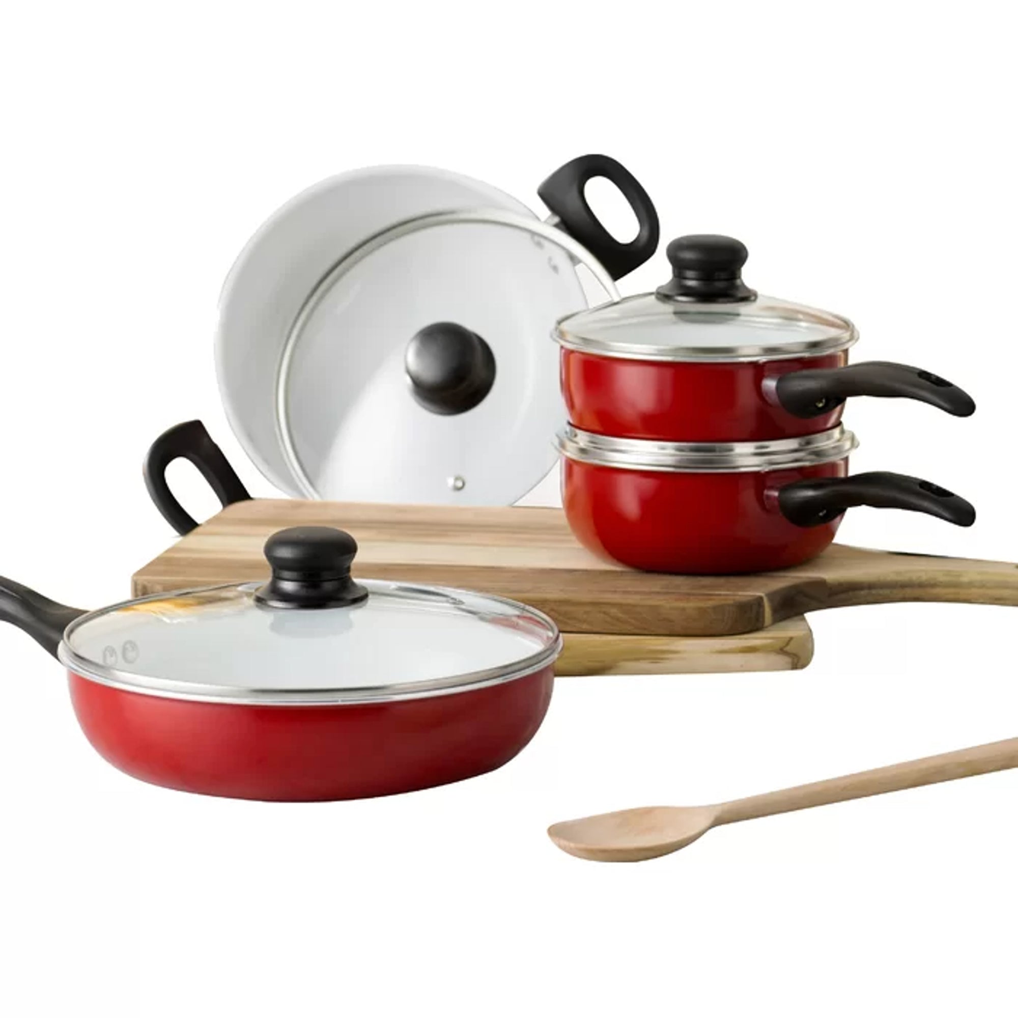 Lexi Home Red and White 8-Piece Nonstick Aluminum Petite Cookware Set ...