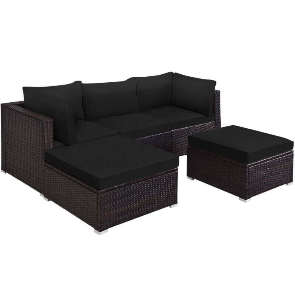Hivvago 5 Pieces Patio Rattan Sofa Set with Cushion and Ottoman-Beige ...