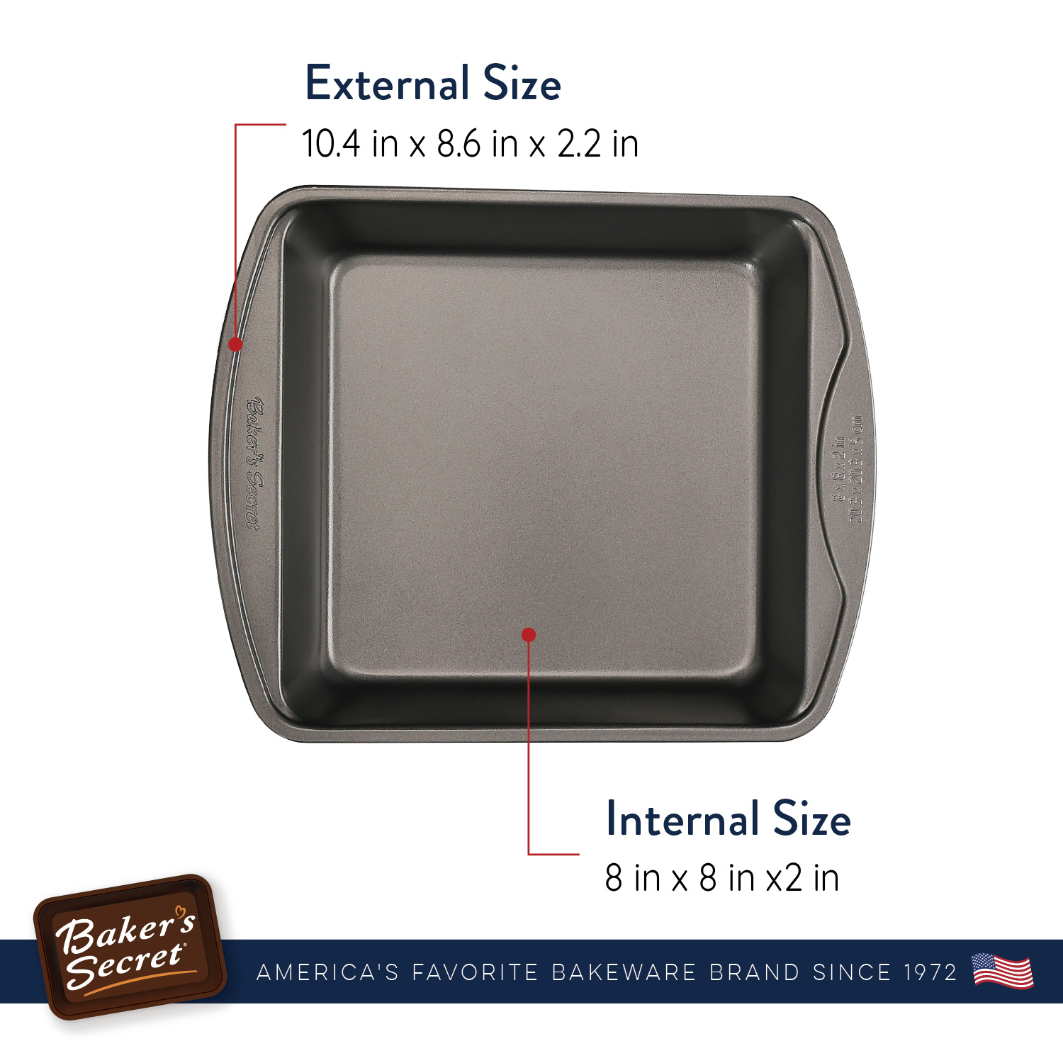 Baker s Secret Nonstick Square Cake Pan 8 Carbon Steel Pan with Premium Nonstick 1pc Baker s