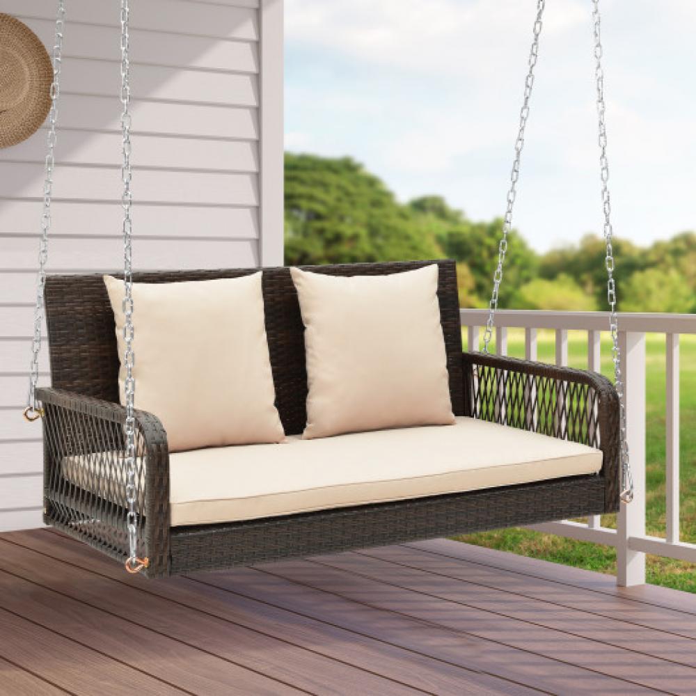 Hivvago 2-Person Outdoor Wicker Porch Swing with Seat and Back Cushions, 1 - Kroger