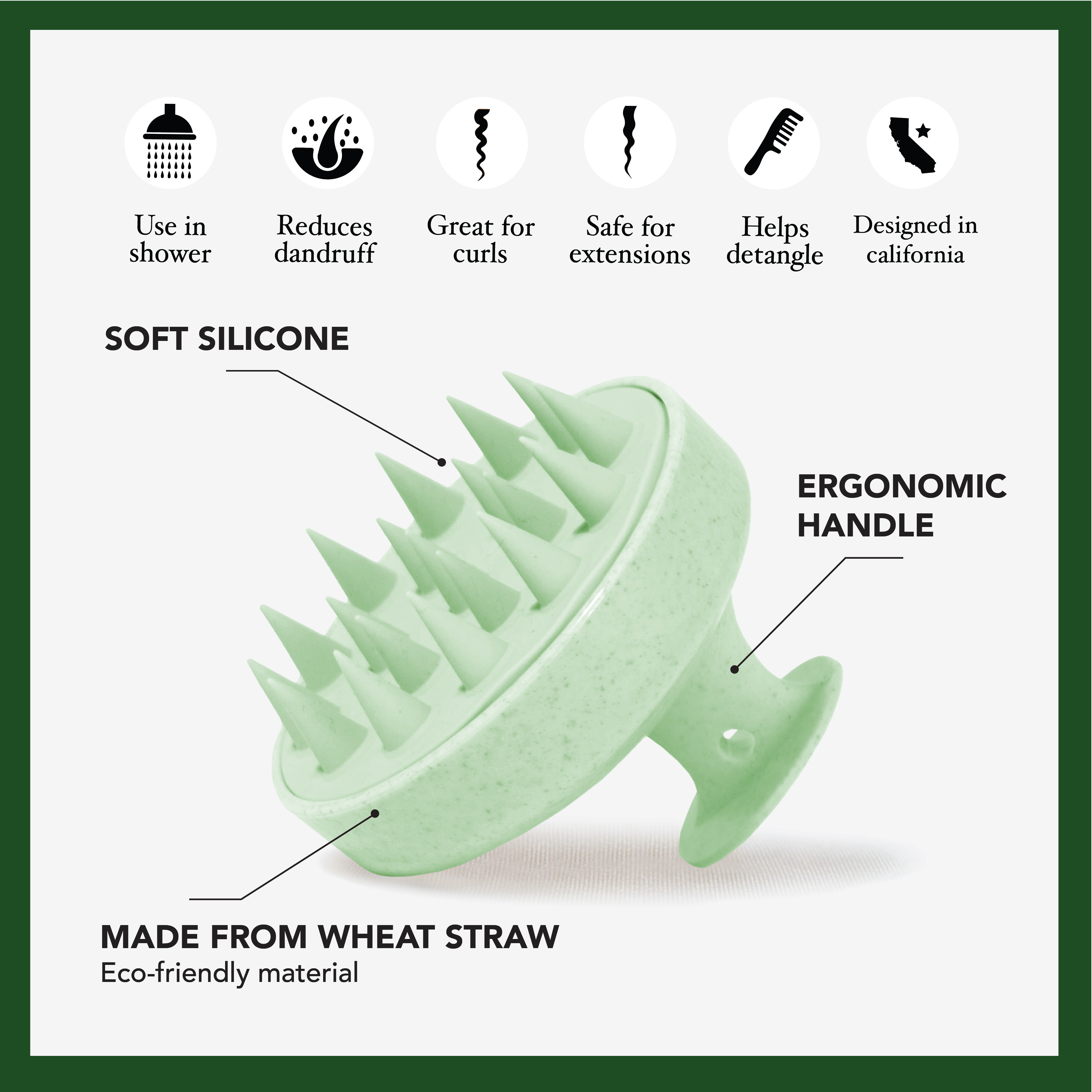 Tada Natural Beauty, Biodegradable Scalp Massaging Shampoo Brush (Green ...